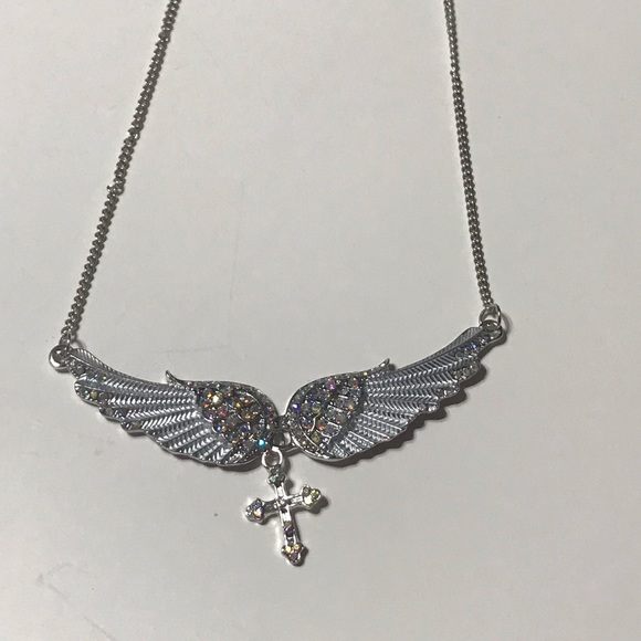 Jewelry | Crystal Angel Wings Cross Pendant Necklace | Poshmark